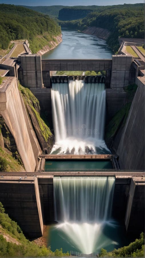 Powerful Dam with Hydro Turbines and Reservoir Stock Photo - Image of ...