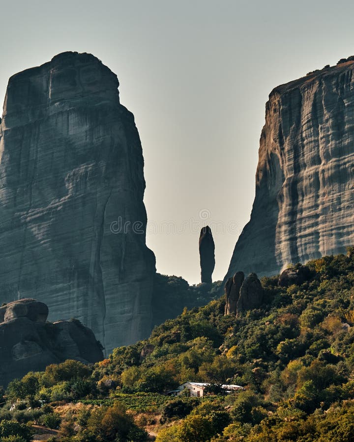 Rock Tower in Meteora Greece Stock Image - Image of landscape, building ...