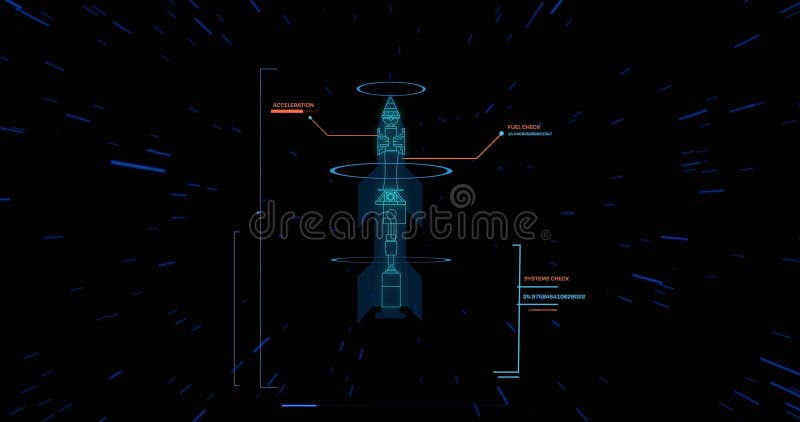 Image of Rocket Model with Data Processing Over Light Trails on Black ...