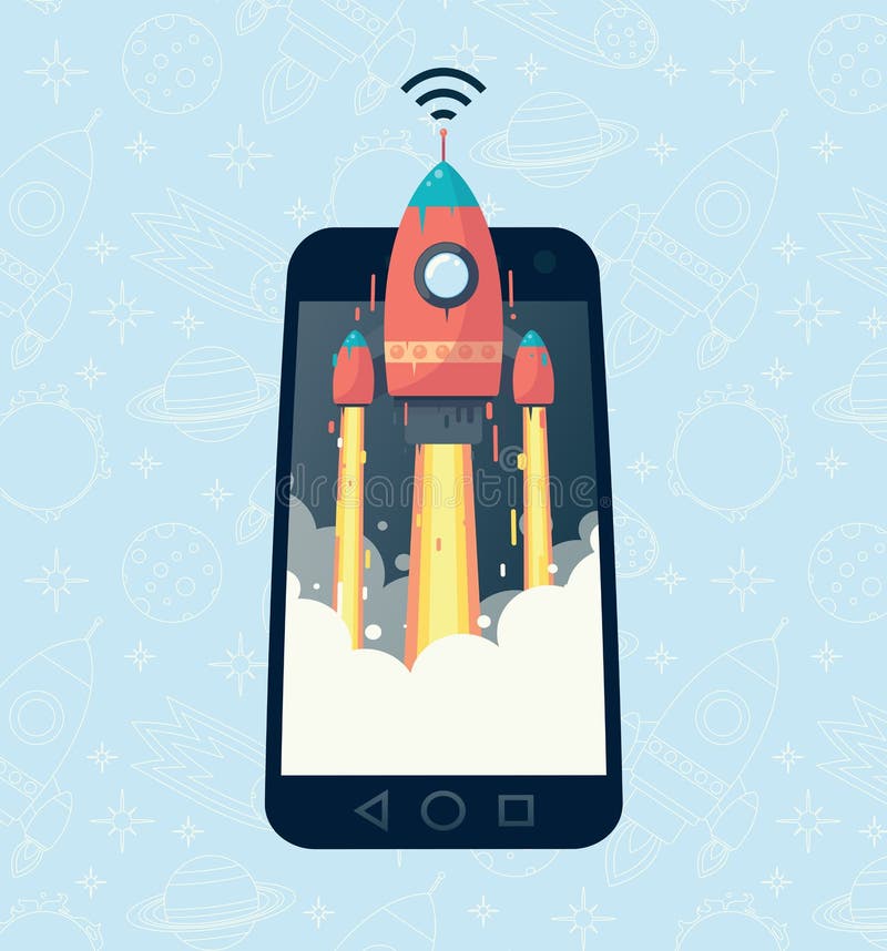 The Image of the Rocket in the Phone. Fast Mobile Communication Stock ...