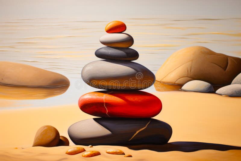 Image of Rocks Stacked on Top of Each Other on Beach. Generative AI ...