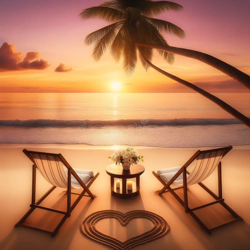 An Image with a Romantic Beach Sunset Scene. Stock Illustration ...
