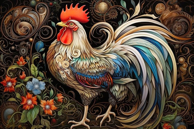 Image of Rooster with Beautiful Patterns and Colors., Farm Animals ...