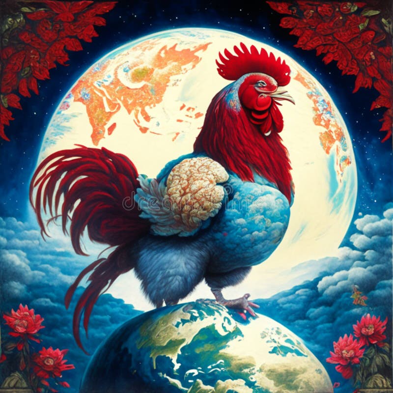 An Image of a Rooster in Front of the Planet Earth. Generative AI Stock ...