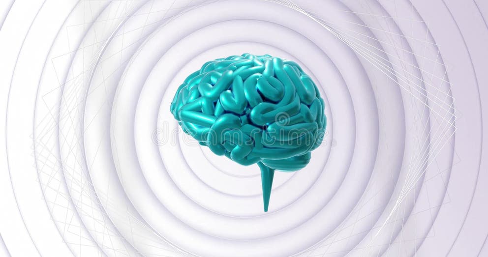 Image of Rotating Blue Brain Over Concentric Rotating Grey Rings Stock ...