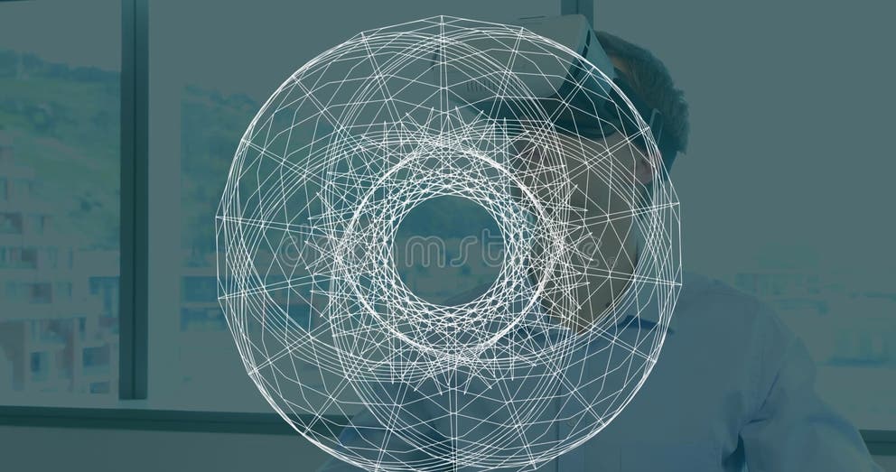 Image of Rotating Geometry, Over Man Wearing Vr Headset Stock Image ...