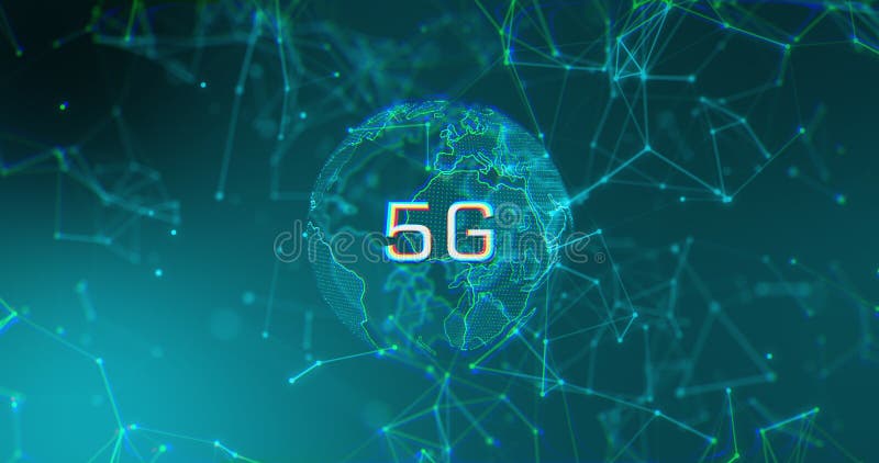 Image of Rotating Globe, Connections and 5g on Blue Background Stock ...