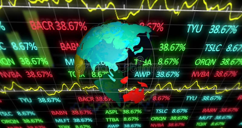 Image of Rotating Globe Over Financial Data and Graphs Stock Photo ...