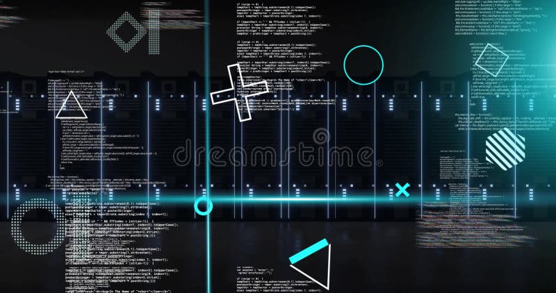 Image of Rotating Shapes and Blue Scanner Beams Over Data Processing on ...