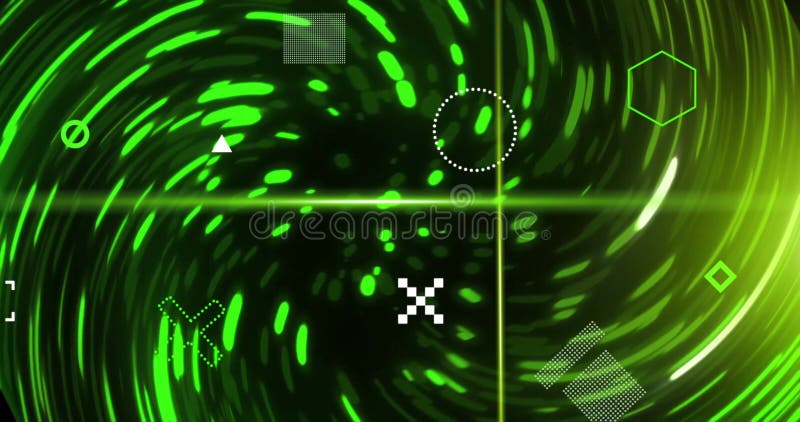 Image of Rotating Shapes and Green Scanner Beams Over Swirling Green ...