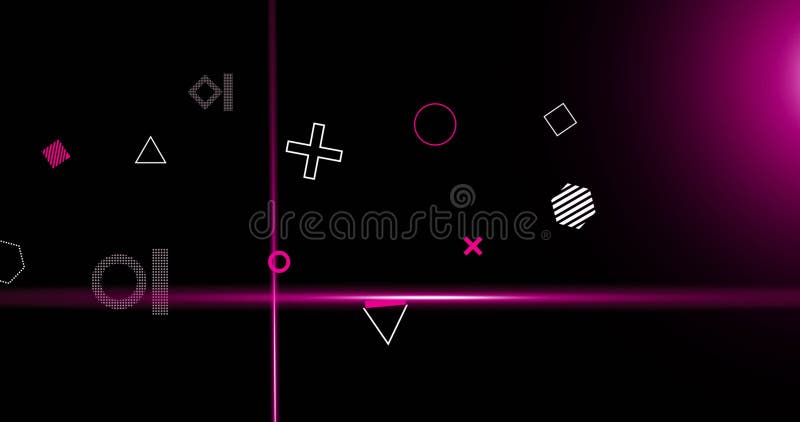 Image of Rotating Shapes and Pink Scanner Beams Processing on Dark ...