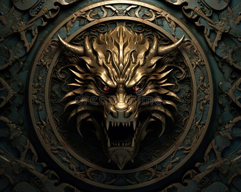 Dragon Head in the Middle of a Round Bronze Pattern. Stock Illustration ...