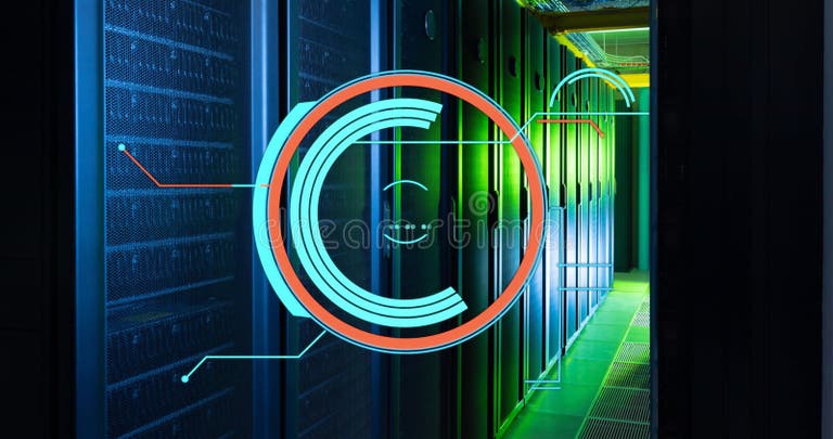 Image of Round Scanner Against Computer Server Room Stock Illustration ...