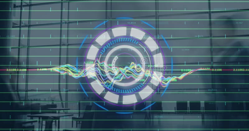 Image of Round Scanner and Data Processing Against Time-lapse of People ...