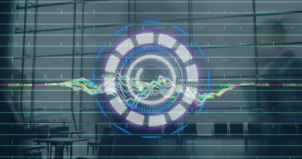 Image of Round Scanner and Data Processing Against Time-lapse of People ...