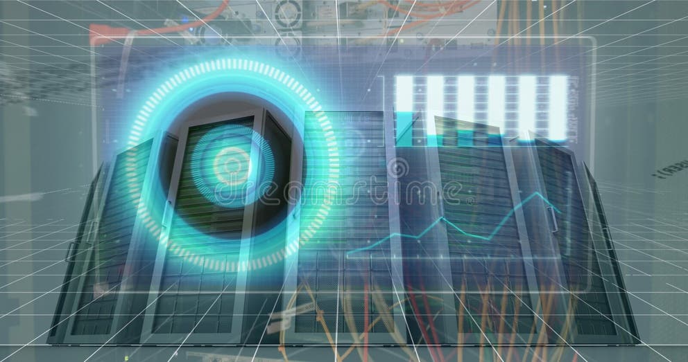 Image of Round Scanner and Data Processing Over Close Up of Computer ...