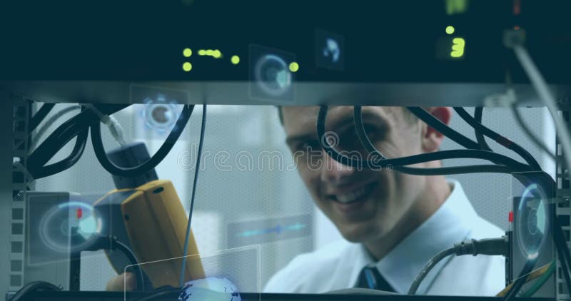 Image of Round Scanners and Data Processing Over Caucasian Male ...