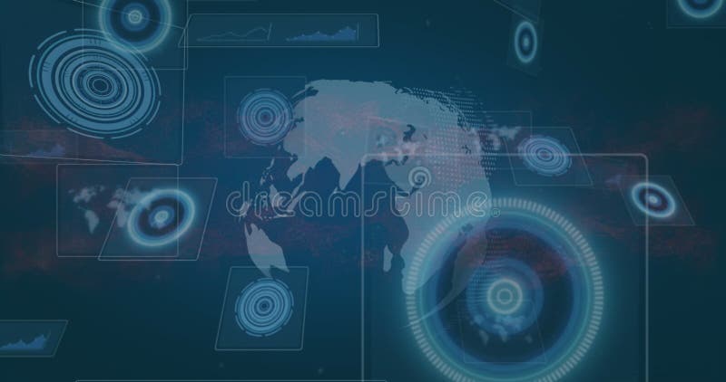 Image of Round Scanners and Data Processing Over Spinning Globe Against Blue Background Stock ...