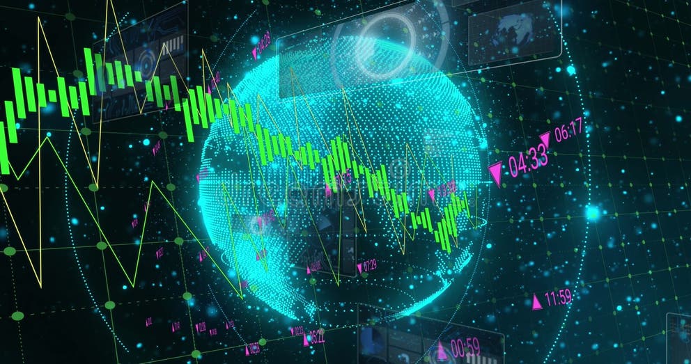 Image of Round Scanners and Data Processing Over Spinning Globe and Blue Glowing Spots Stock ...