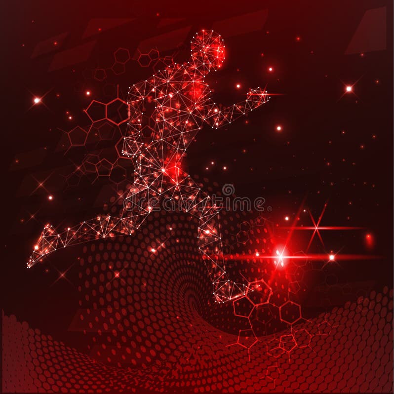 The Image of a Running Person in a Network, Red Cyber Security Concept ...