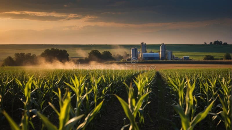 An Image of Rural Agriculture with Corn Fields and Biomass Gas ...