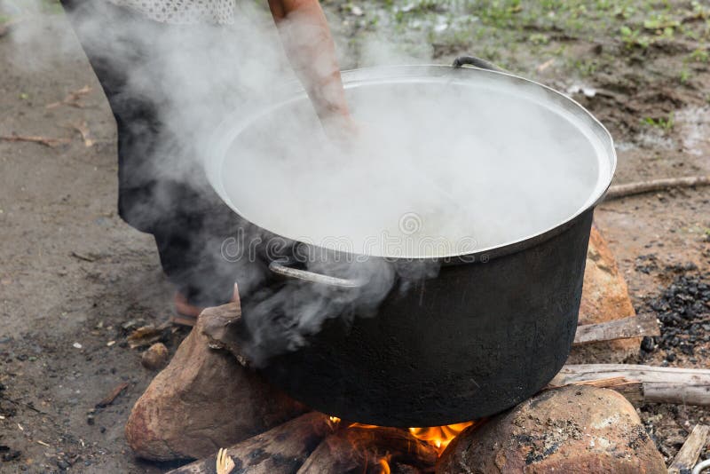 Image of Rural Cooking in the Open. Traditional Way of Cooking Stock ...