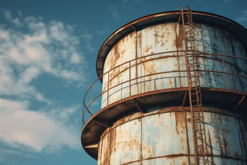 An Image of a Rusted Water Tower with a Clear Blue Sky in the ...