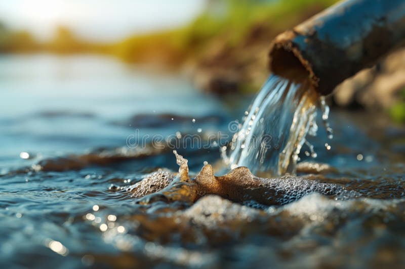 Rusty Pipe Discharging Water into a River at Dusk Stock Photo - Image ...