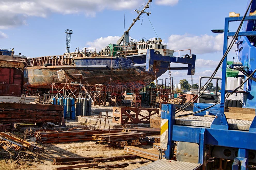Rusty Ship Hull in a Repair Dock Stock Photo - Image of steel, broken ...