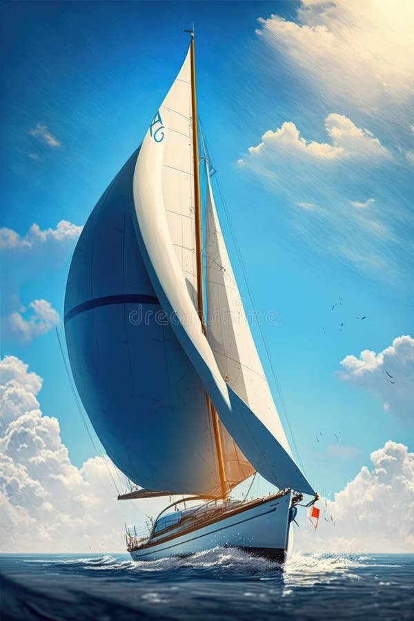 Image of Sailing Boat on Sea Over Clouds and Blue Sky, Created Using ...