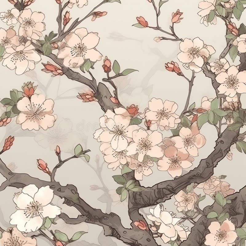 Sakura Tree Old Paper, Vintage Digital Paper Stock Illustration ...