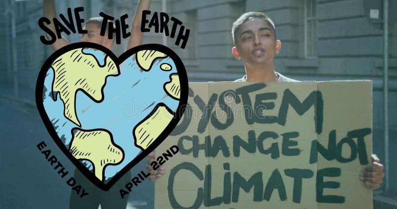Image of Save the Earth, Earth Day Text and Heart Shaped Earth Over ...