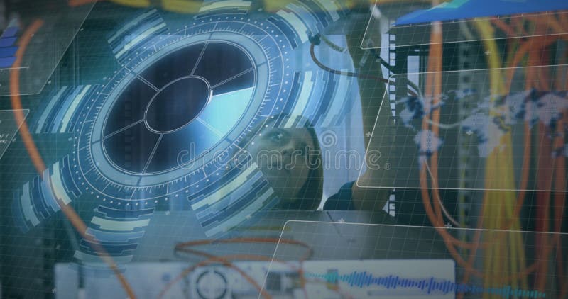 Image of Scan Scoping Over Caucasian Female Server Room Worker Stock ...