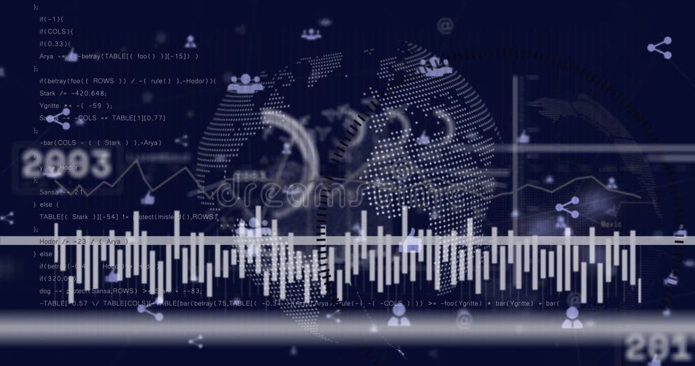 Image of Scanner, Data Processing and People Icons Over Globe and ...