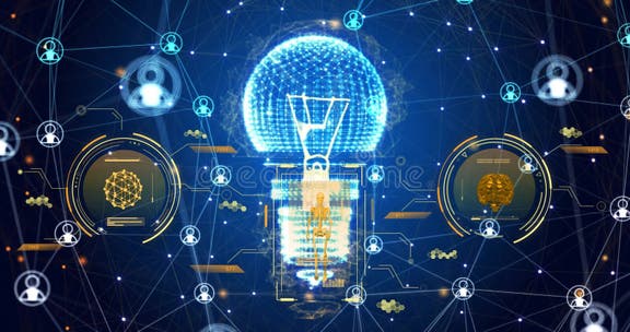 Image of Scanners Processing Data, Light Bulb and Network of People ...