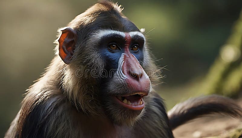 The Scary Face of a Mandrill Monkey Stock Illustration - Illustration ...