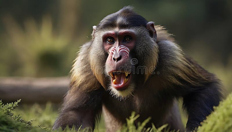 The Scary Face of a Mandrill Monkey Stock Illustration - Illustration ...