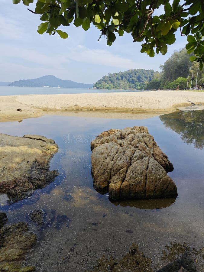 Scene of Boulder Laying Along the Sandy Beach Stock Image - Image of ...