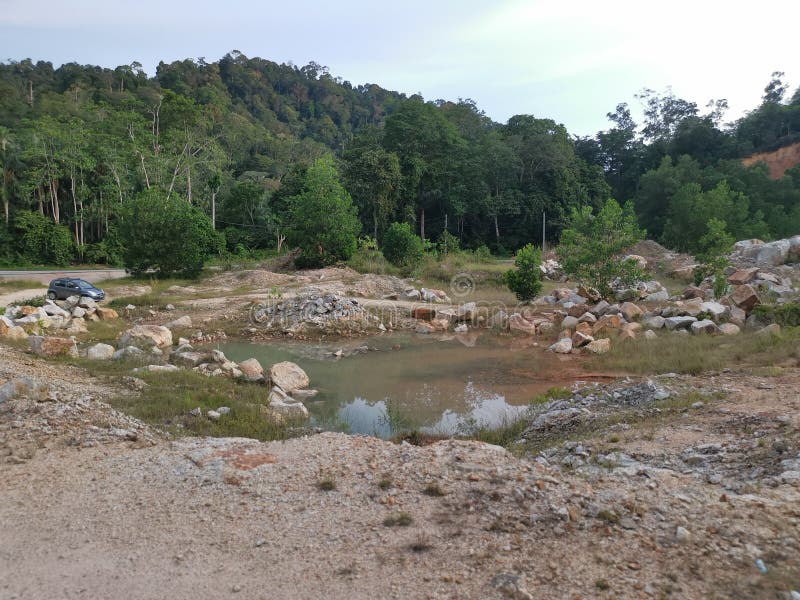 Flooded Rainwater at the Quarry Area. Stock Photo - Image of cloud ...