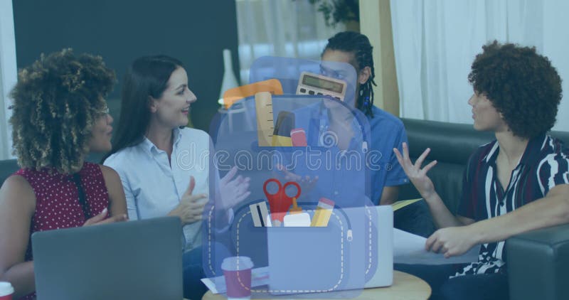 Image of School Backpack Over Business People Working in Office Stock ...