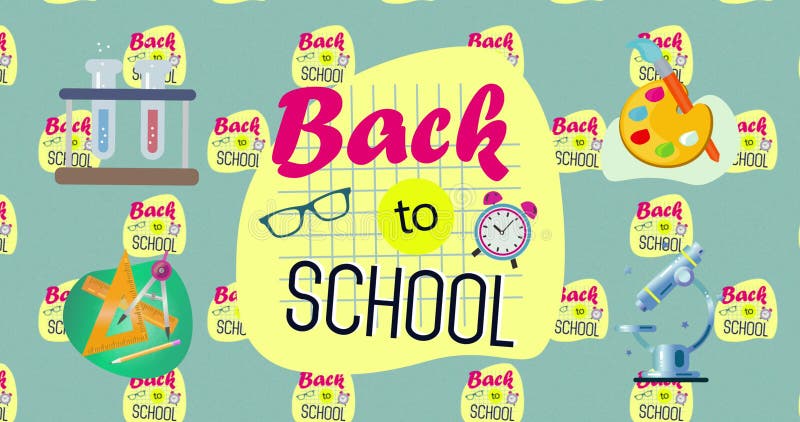 Image of School Icons and Back To School Icons on Green Background ...