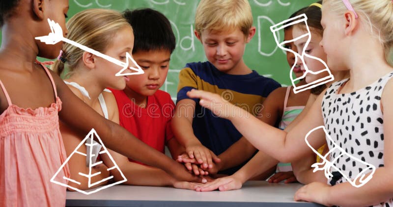 Image of School Icons Over School Children at School Stock Illustration ...