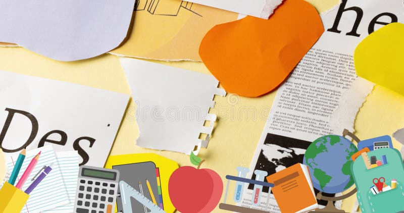 Image of School Icons Over Paper Collage Stock Illustration ...