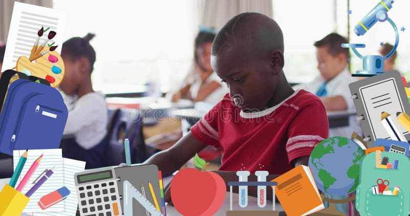 Image of School Icons Over Schoolchildren in Class Stock Illustration ...