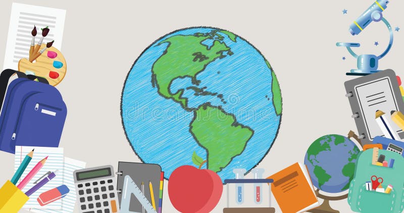 Image of School Items Icons Over Globe Stock Illustration ...