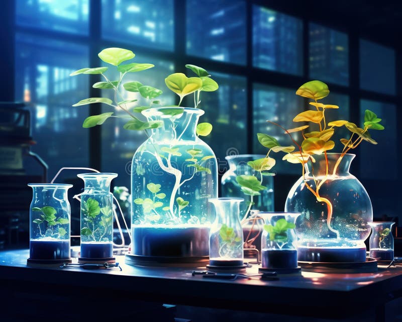 Science and Biotechnology Concept Growing of Plant in Laboratory. Stock ...