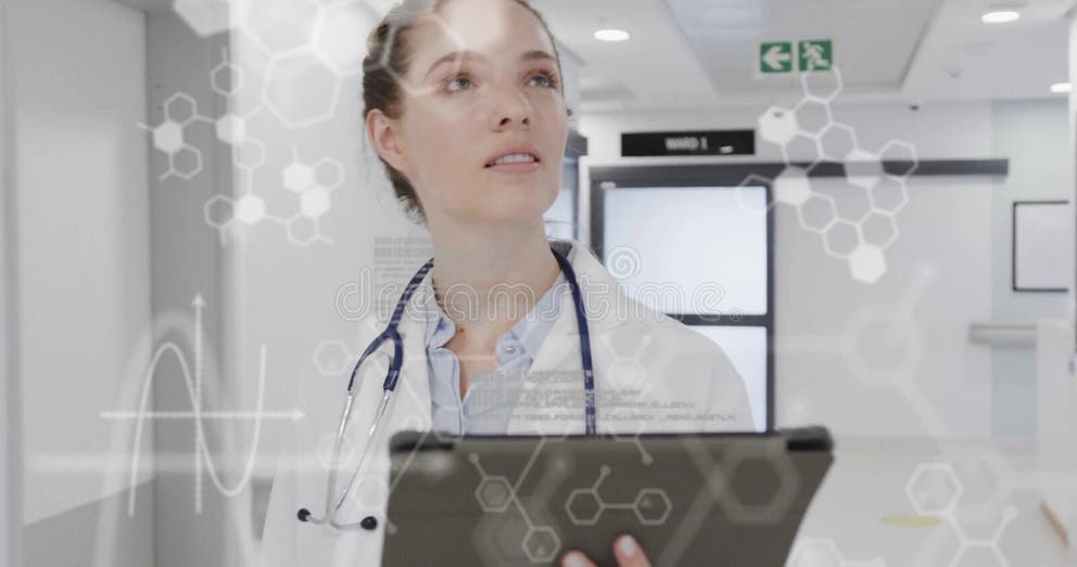 Image of Science Data Processing Over Caucasian Female Nurse Using ...