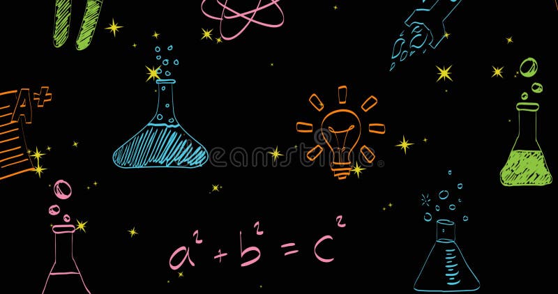 Image of Science Icons Over Stars on Black Background Stock ...