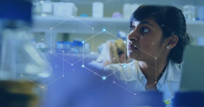 Image of Spinning Dna Strand an Data Processing Over Caucasian ...