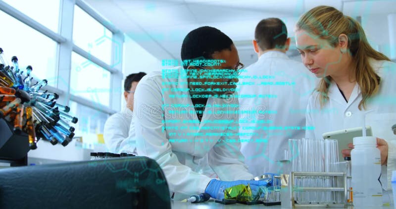 Image of Spinning Dna Strand an Data Processing Over Caucasian ...